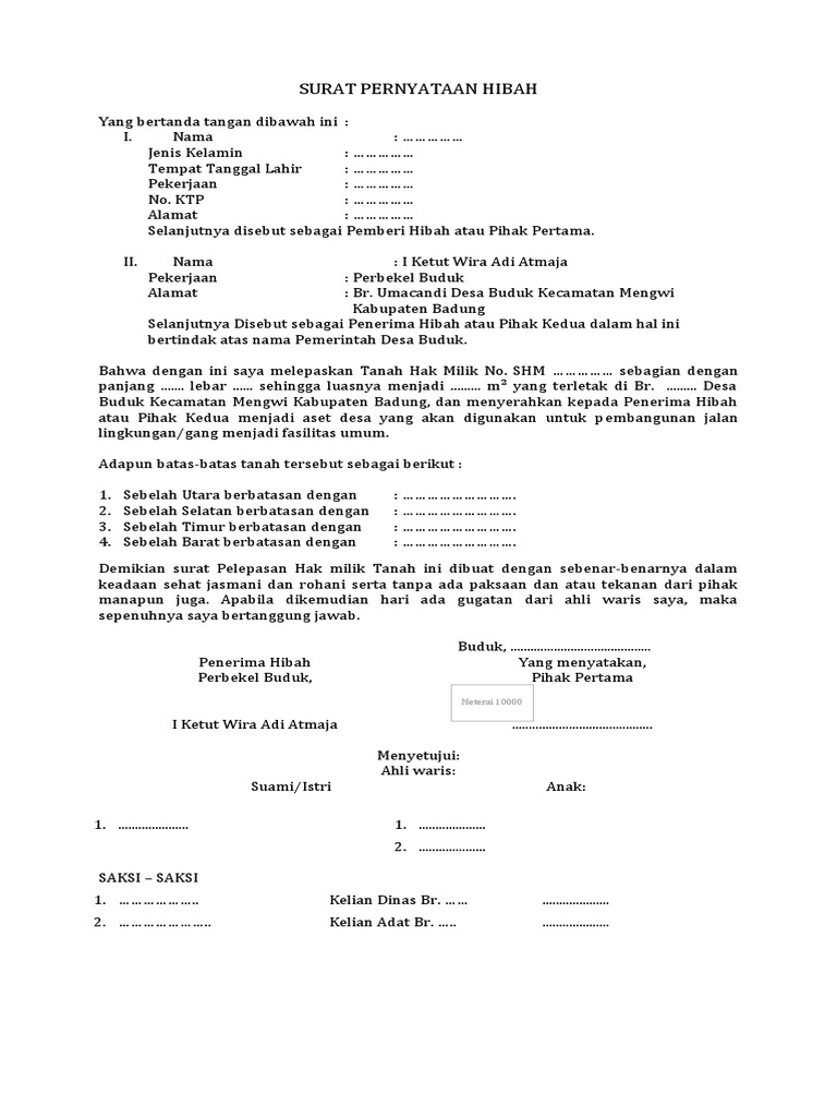 Surat Pernyataan Hibah | PDF