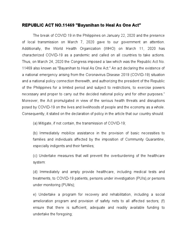 Republic Act No. 11469 | PDF