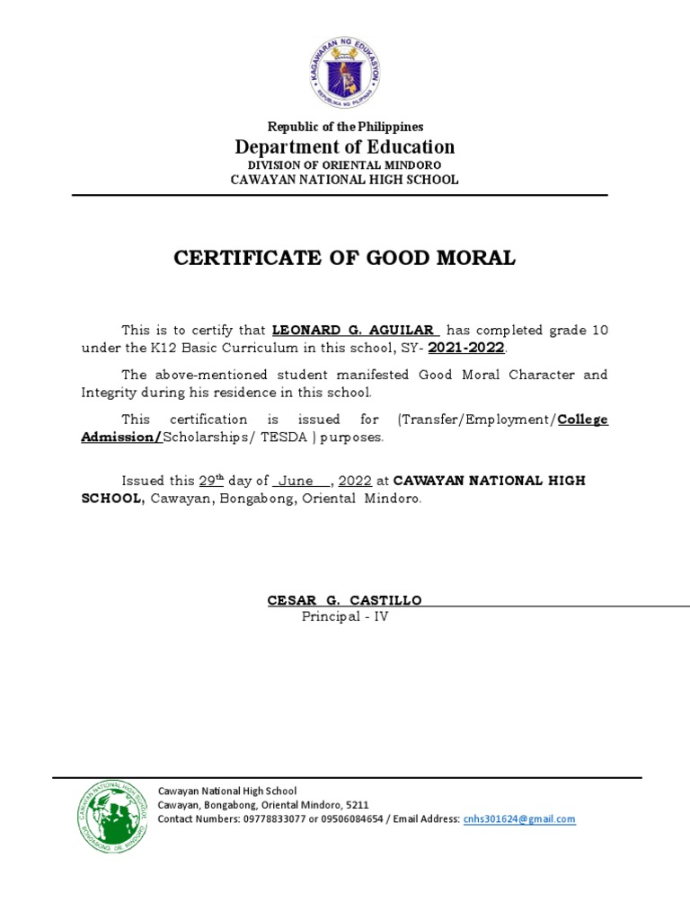 Certificate for Leonard Aguilar | PDF