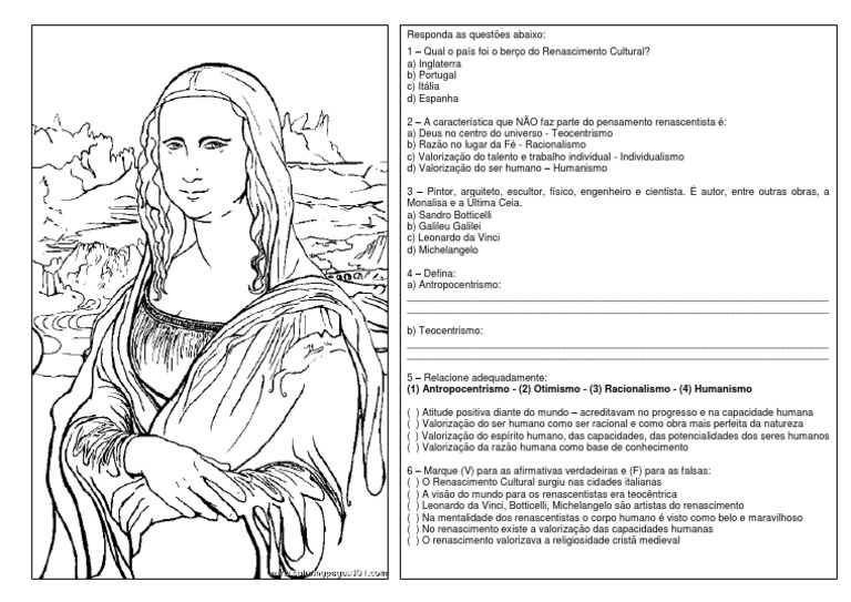 Renascimento - Atividade 7 Ano | PDF | Ciências Sociais | Arte
