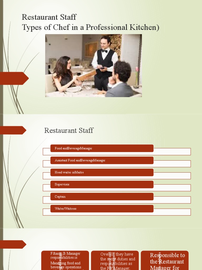 Basic English For FB Service - Meeting 1A Restaurant Staff Types of Chefs | PDF | Waiting Staff ...