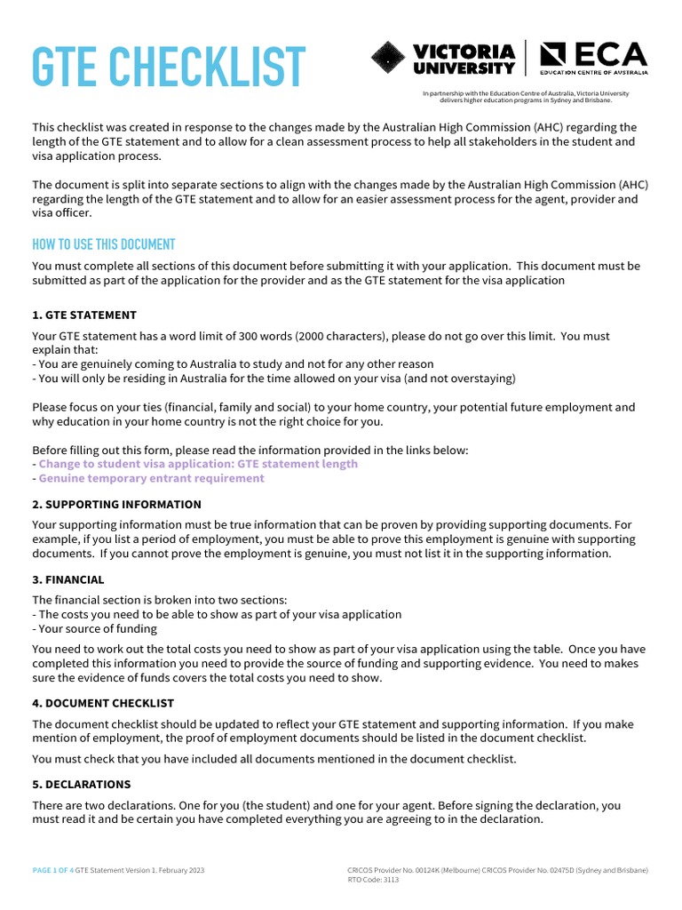 GTE Checklist | PDF | University And College Admission | Travel Visa