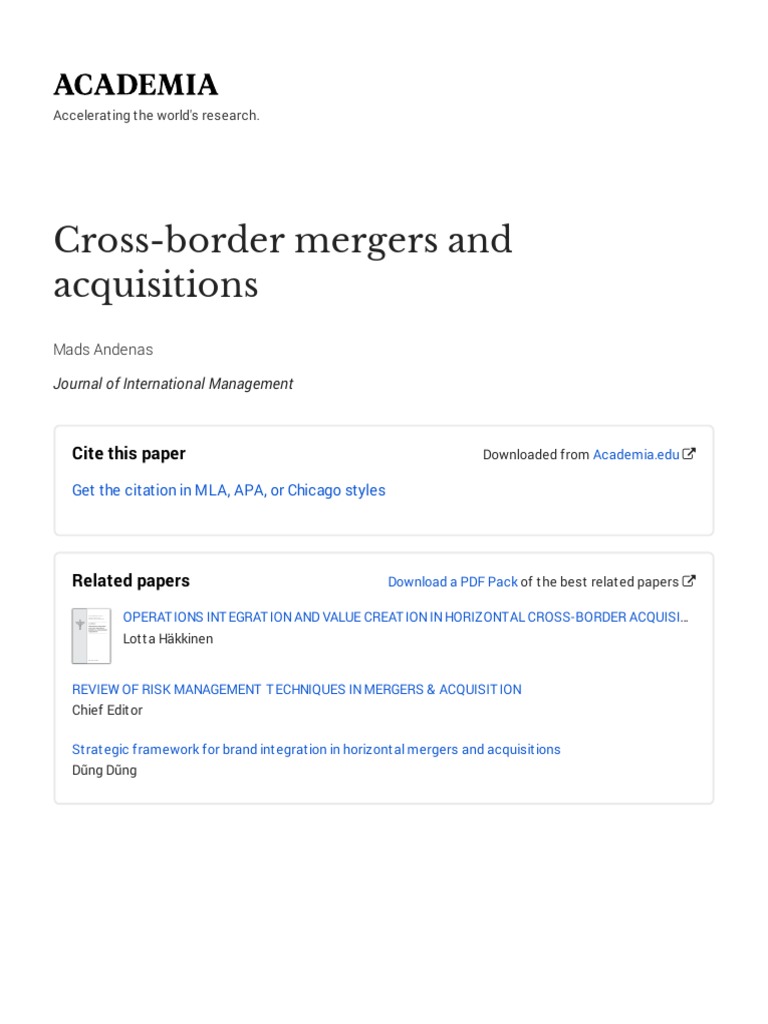 Cross-Border Mergers: Trends & Insights | PDF | Mergers And ...