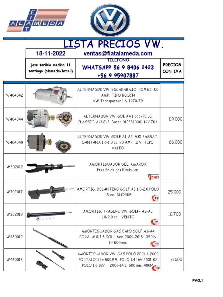 Lista Volkswagen | PDF | Volkswagen | Vehículos