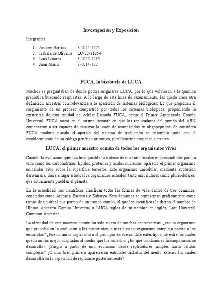 LUCA, El Primer Ancestro Común de Todos Los Organismos Vivos | PDF ...