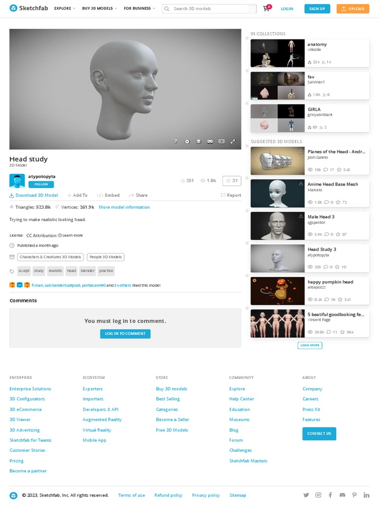 Head Study - Download Free 3D Model by Atypotopyta (@atypotopyta) (0f8179e) | PDF | 3 D Computer ...