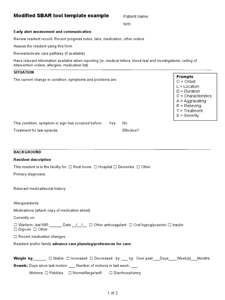 Modified SBAR Tool Template Example FCG Final | PDF | Physiology ...