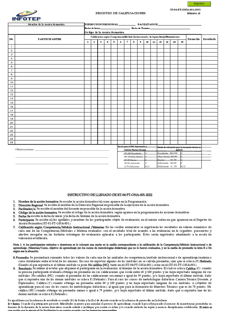 Rt-04-Pt-Ona-001 Registro de Calificaciones Diplomados y Acciones ...
