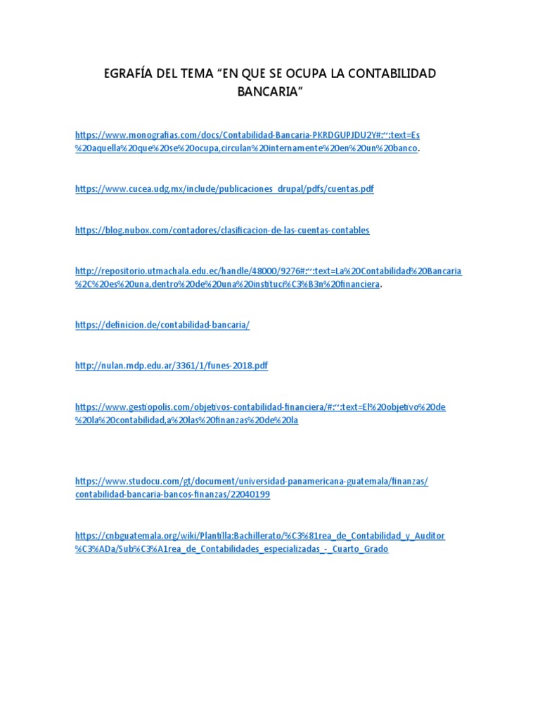 EGRAFÍA DE en que se ocupa la contabilida bancaria | PDF