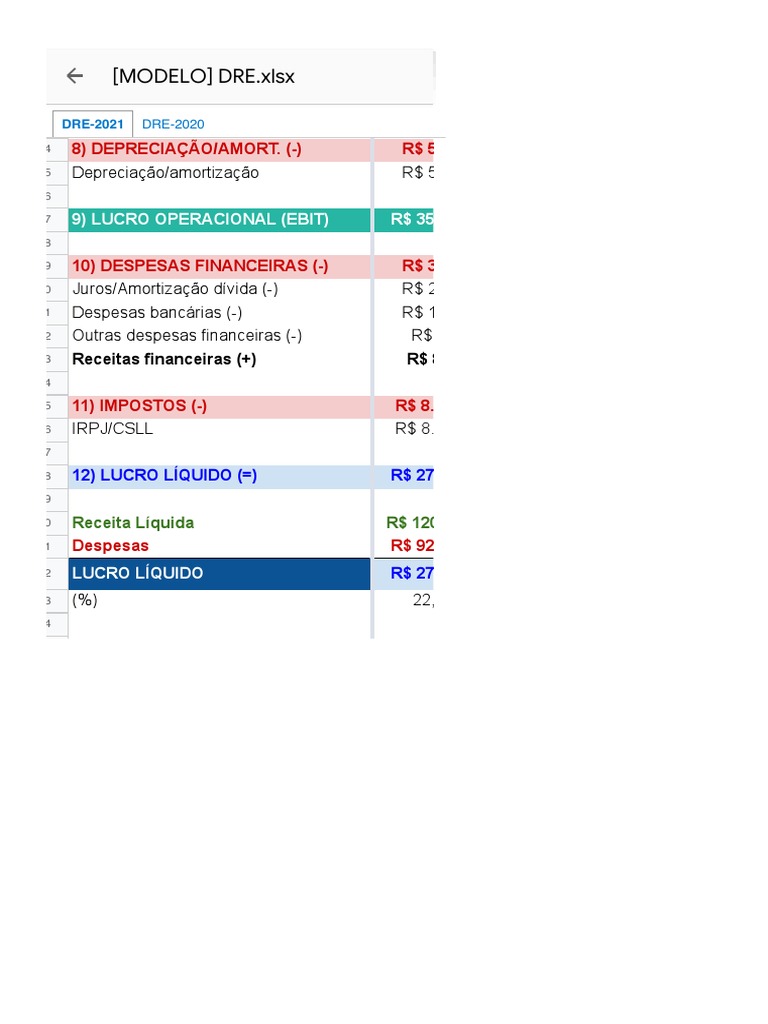 (MODELO) DRE - XLSX - Google Drive | PDF