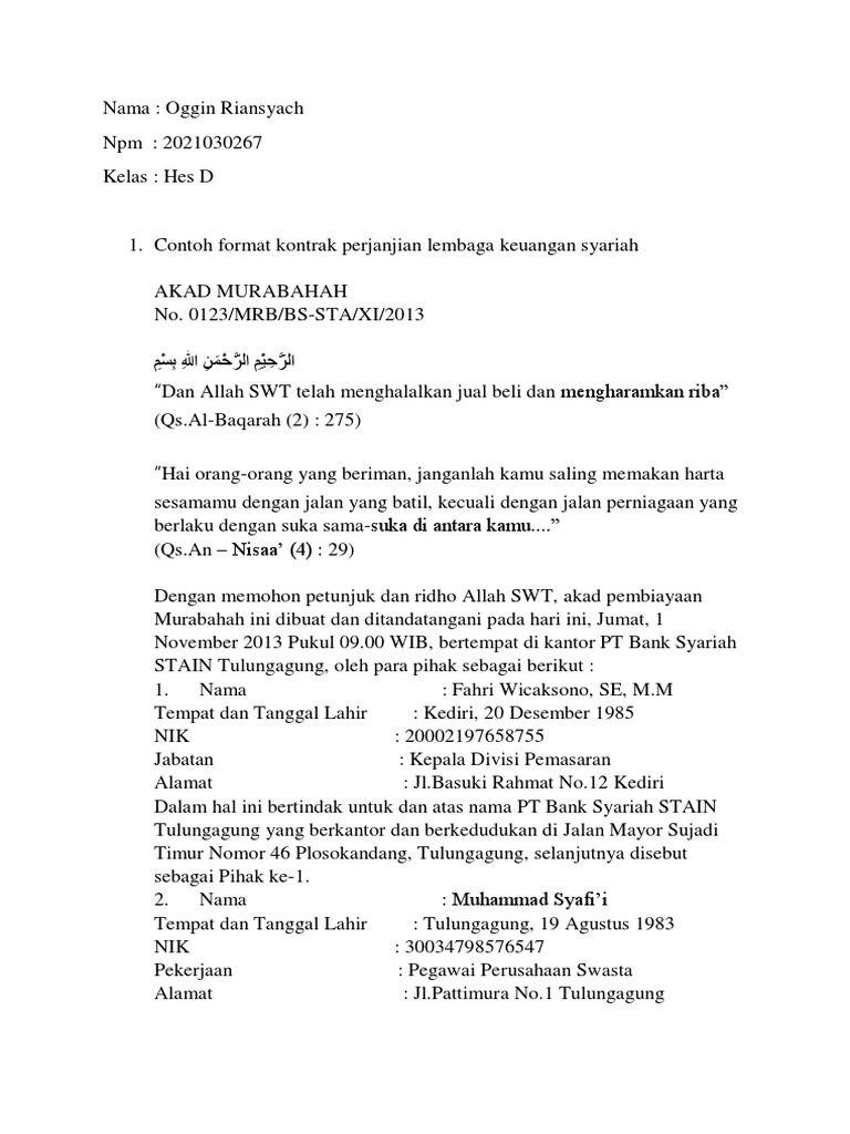 Oggin Riansyach 2021030267 Klausul Kontrak Perjanjian | PDF
