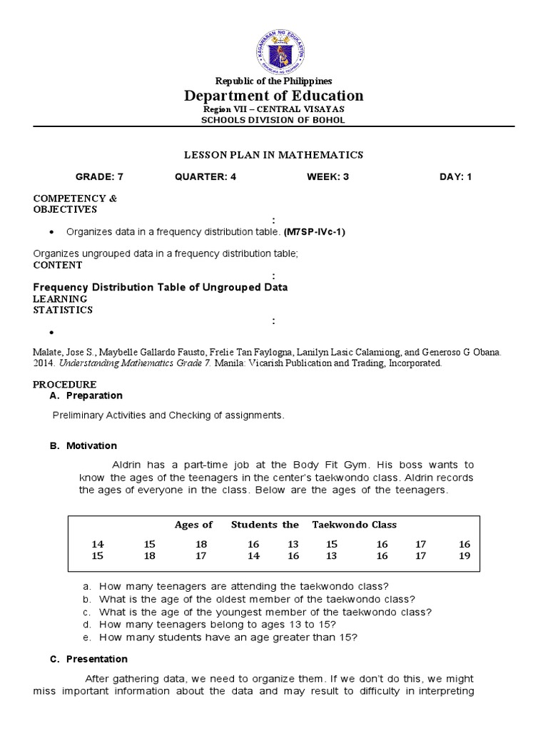 Department of Education: Lesson Plan in Mathematics | PDF | Weight | Color