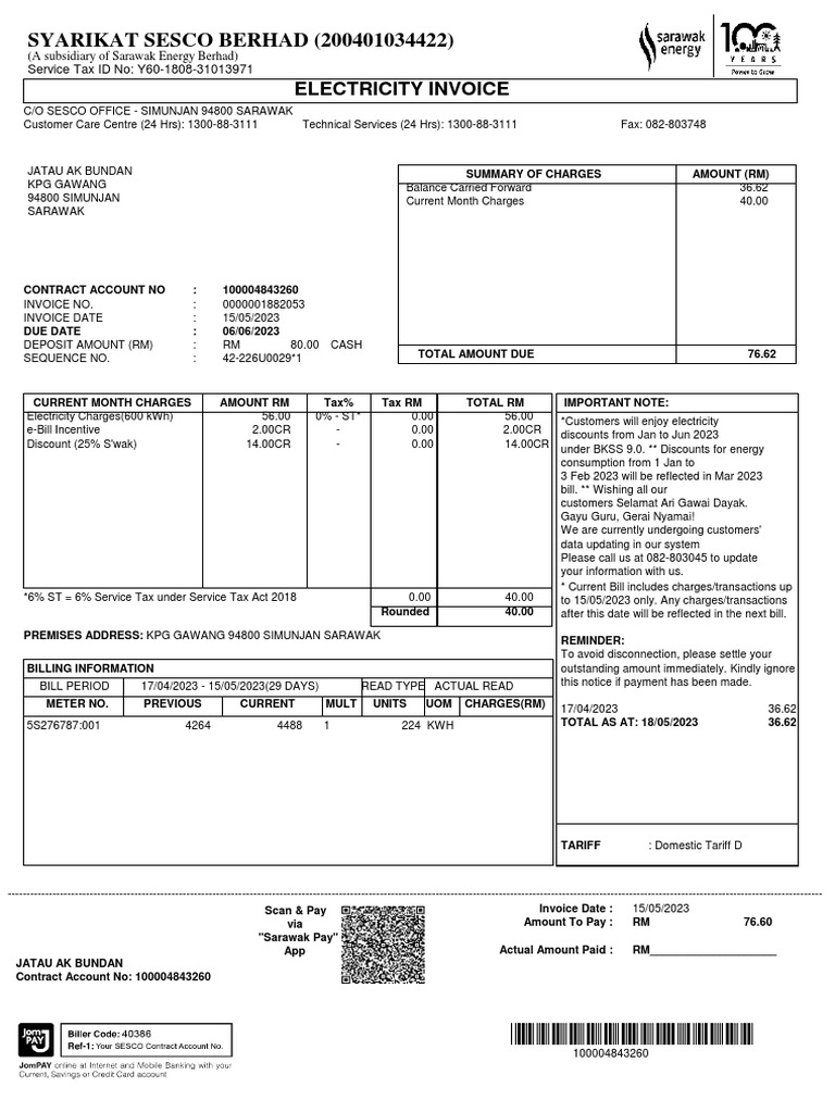 SYARIKAT SESCO BERHAD (200401034422) : Electricity Invoice | PDF ...