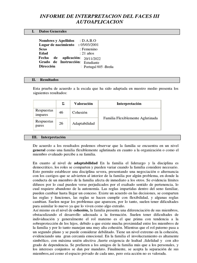 Informe FACES III | PDF | Las emociones | Ciencia cognitiva