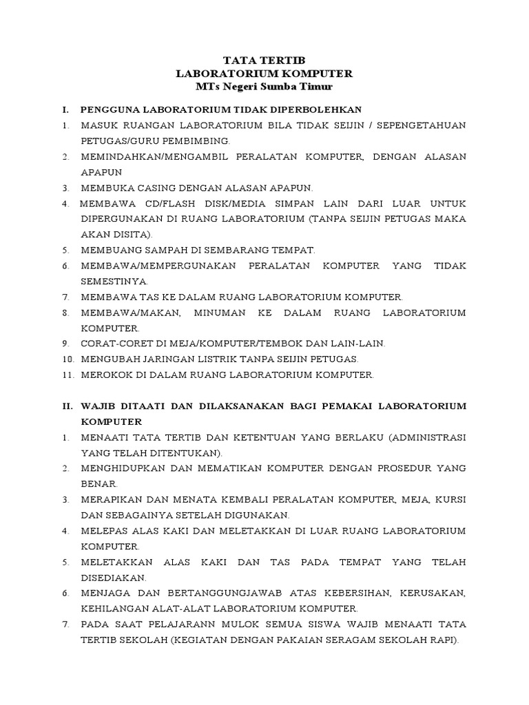 Tata Tertib Laboratorium Komputer | PDF