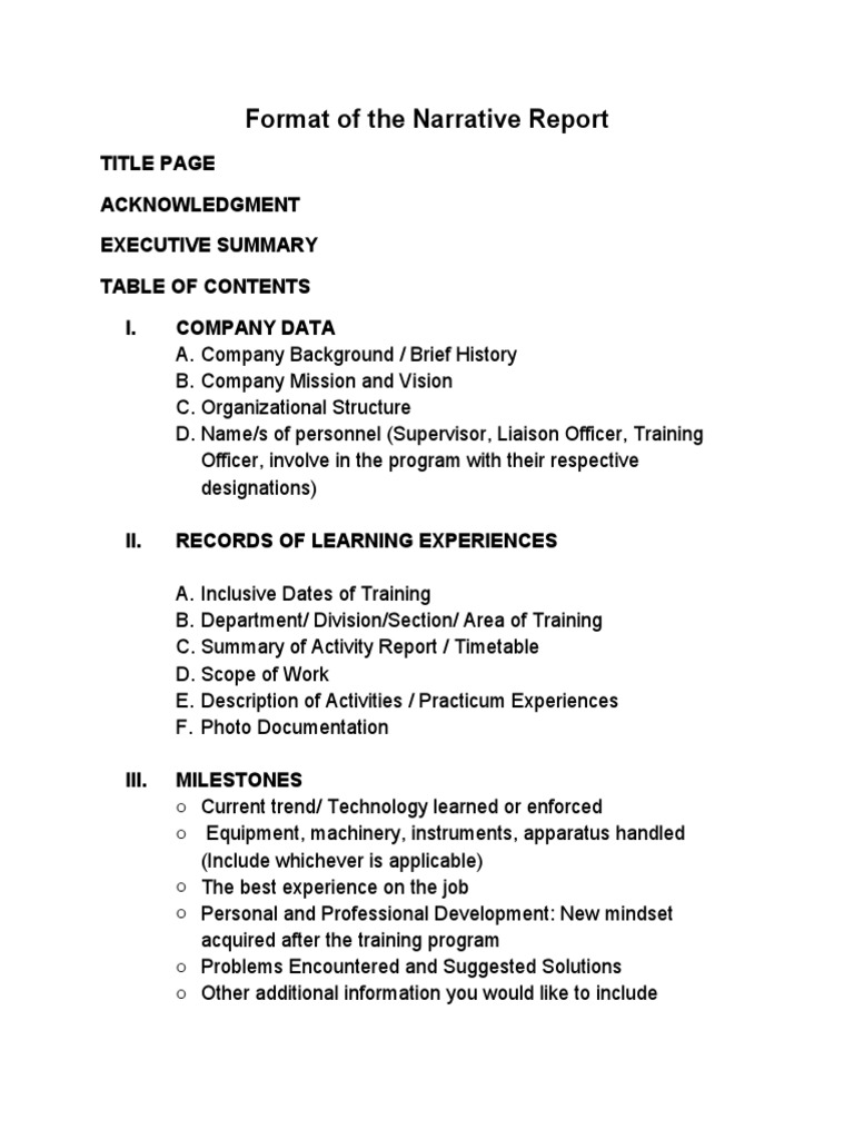 Narrative report requirment | PDF