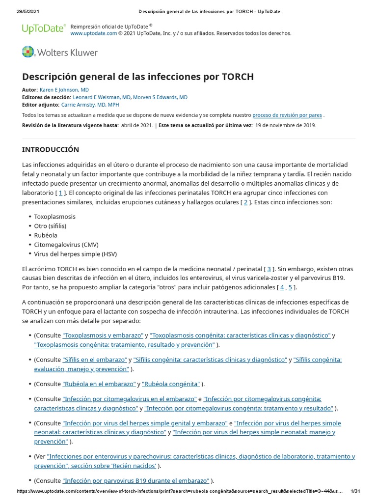 Descripción General de Las Infecciones Por TORCH - UpToDate | PDF ...