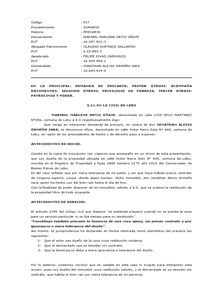 Precario MARIBEL ORTIZ | PDF | Propiedad | Gobierno