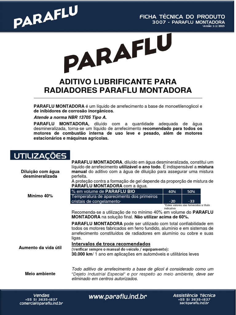 3007-Ficha Tecnica PARAFLU-MONTADORA | PDF | Radiador | Motores