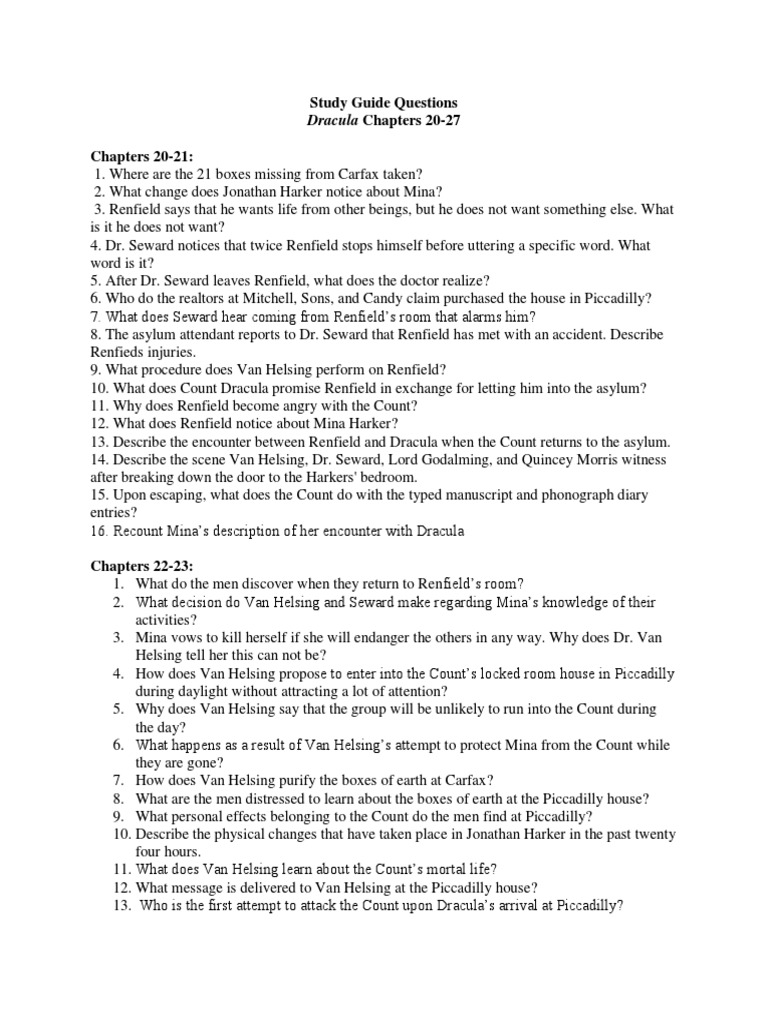 Dracula Guided Reading Questions 20-27+ | PDF | Mina Harker | Abraham ...