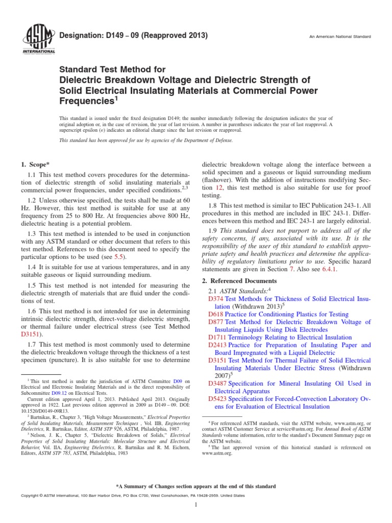 ASTM D149-2009 (2013) - 2500 DIelectric | PDF | Electrical Breakdown ...