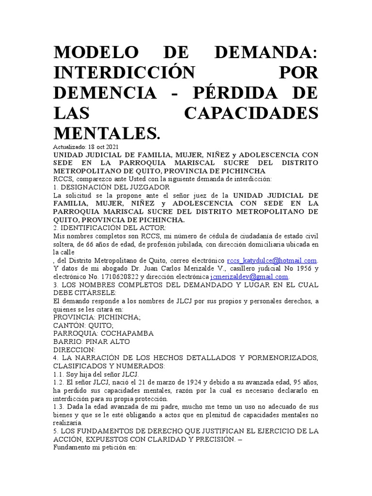 Modelo de Demanda de Interdicción | PDF | Demanda judicial | Justicia