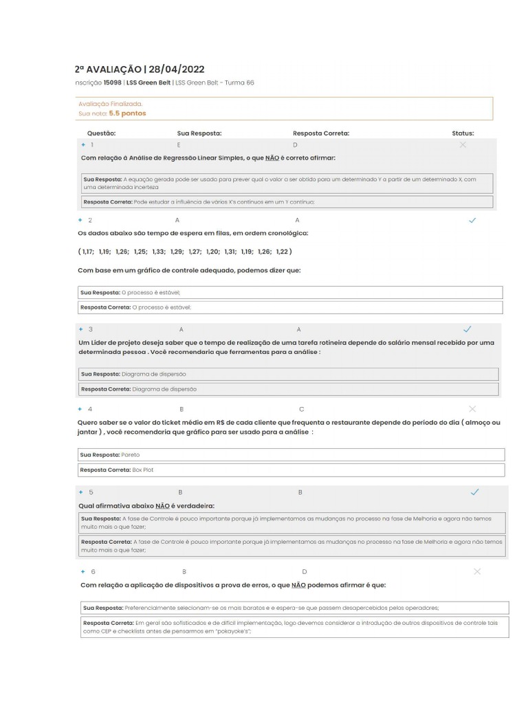 Prova Green Belt 2 Avaliação | PDF