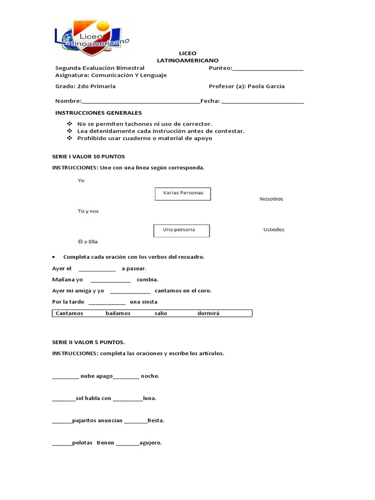 Examen de Lenguaje Segundo Primaria | PDF | Comunicación humana | Lingüística