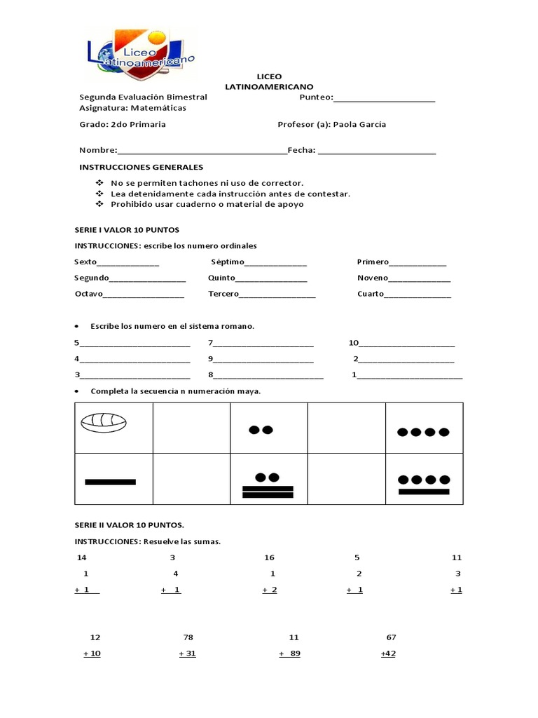Examen de Matematicas Segundo Grado | PDF
