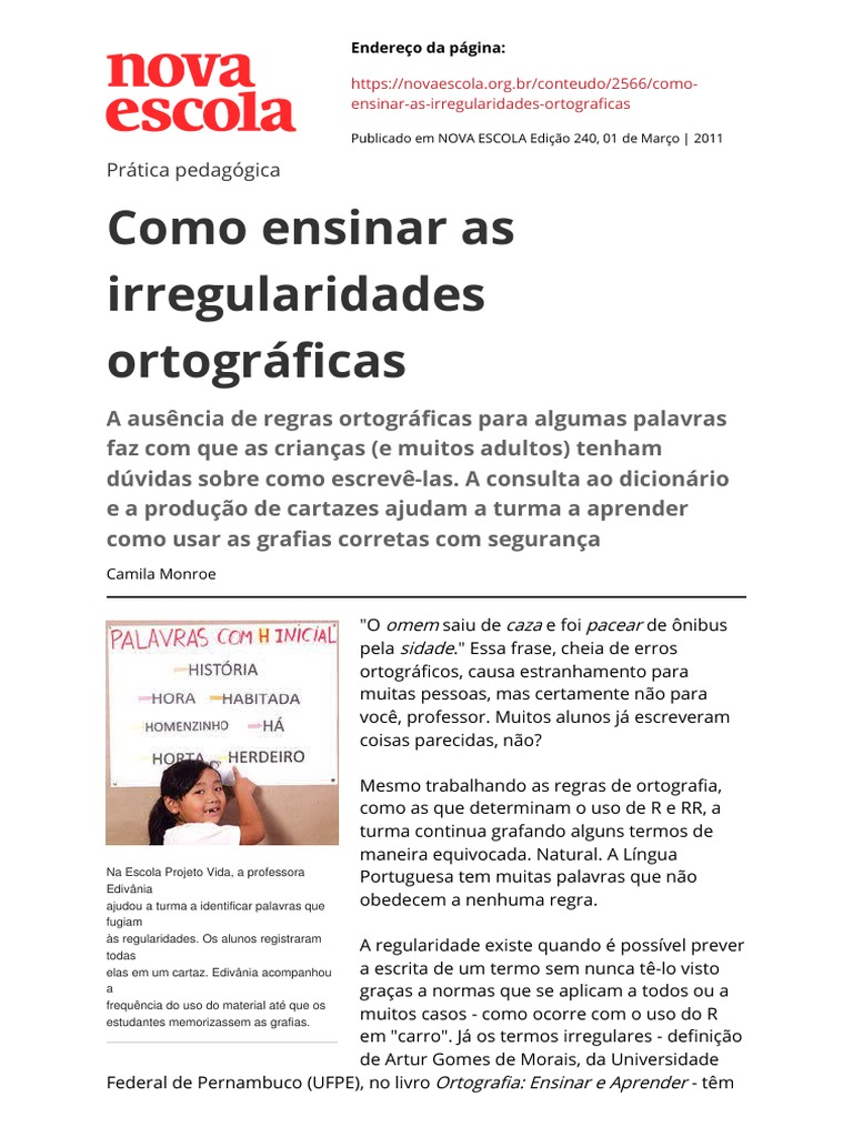 Como Ensinar As Irregularidades Ortograficaspdf | PDF | Escrita ...