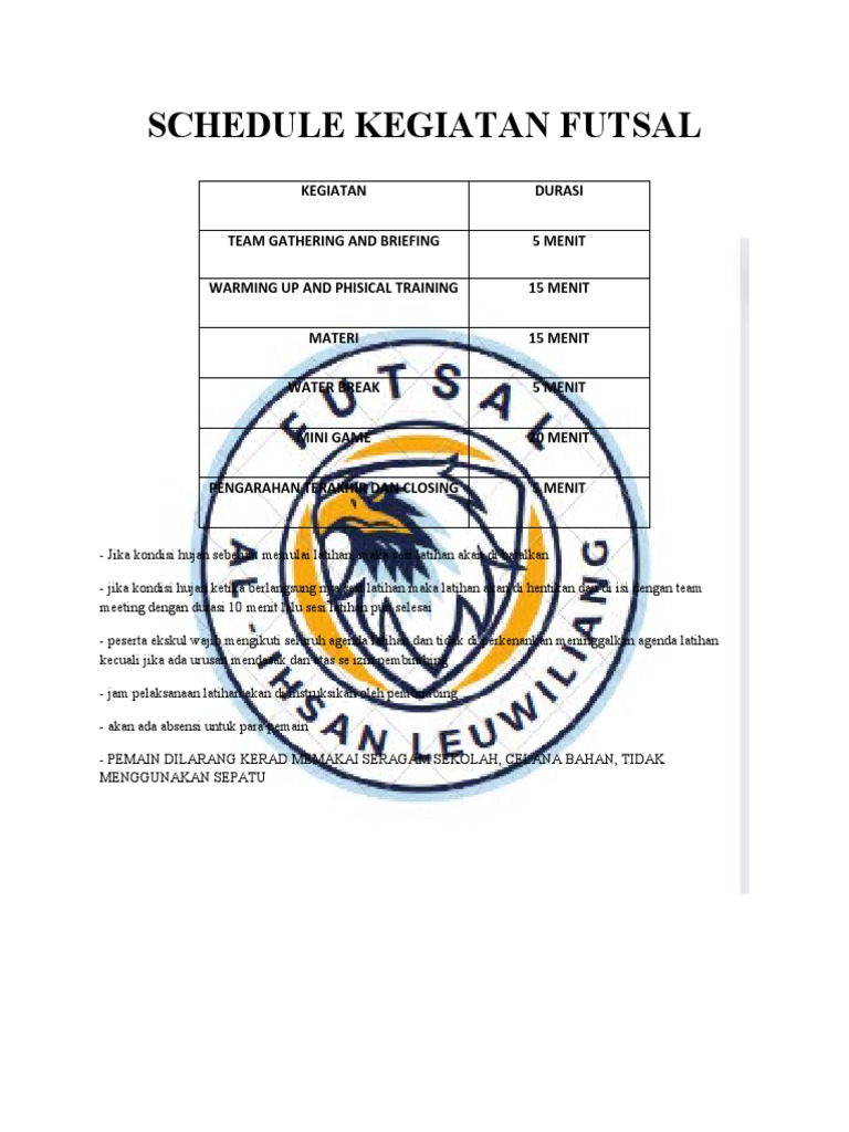 Jadwal Latihan Futsal | PDF