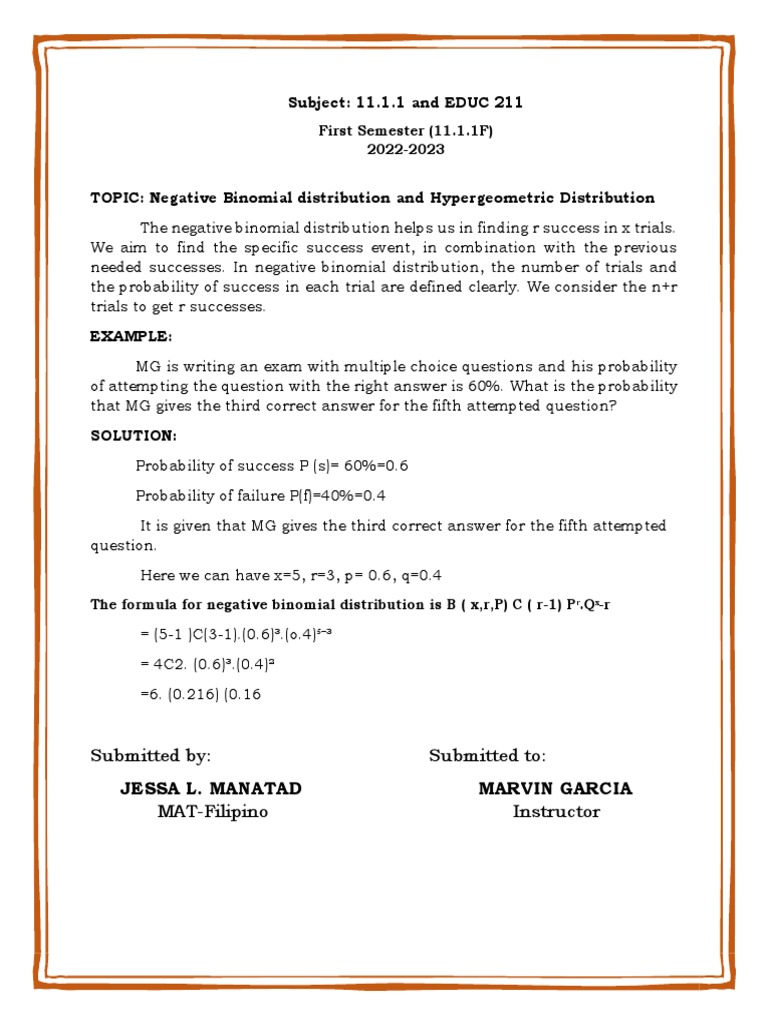 Topic Negative Binomial Distribution | PDF