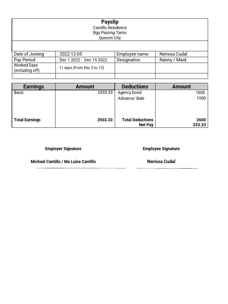 Sample Payslip-Dec-1-15-2022 | PDF