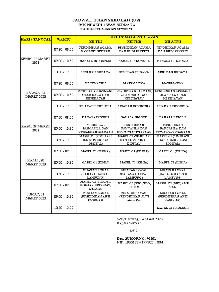 Jadwal Ujian Sekolah Tp. 2022-2023 | PDF Jadwal Ujian Sekolah Tp. 2022-2023 | PDF