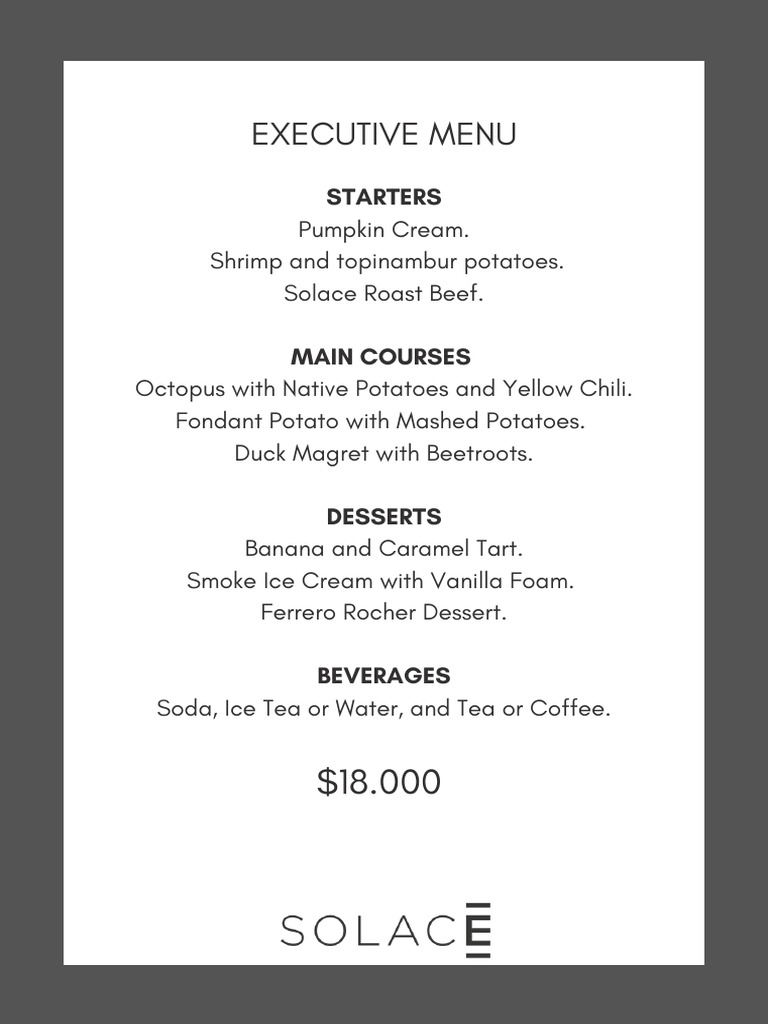 Executive Menu 22 Al 26 | PDF | Cooking, Food & Wine