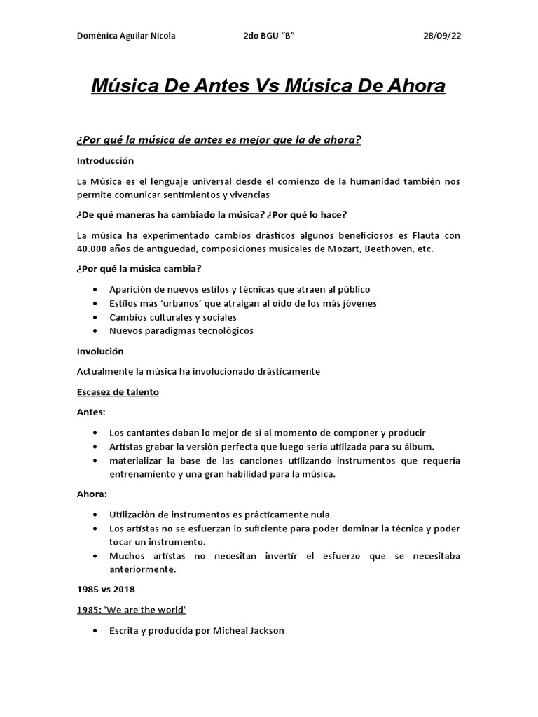 Música De Antes Vs Música De Ahora | PDF | Canciones | Las artes escénicas