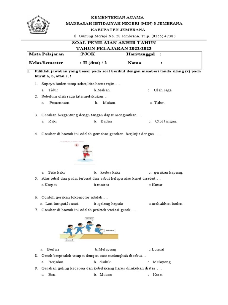 Soal PAT PJOK - KLS.2. | PDF
