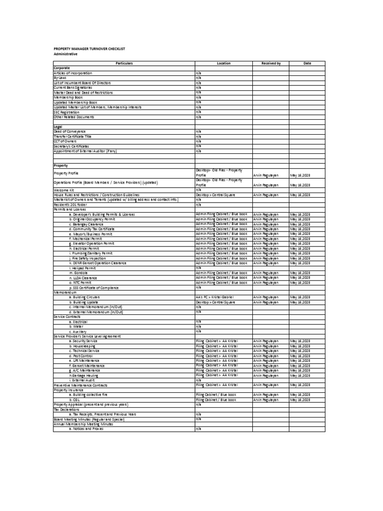 PM TURNOVER CHECKLIST - Admin | PDF | Deed | Business