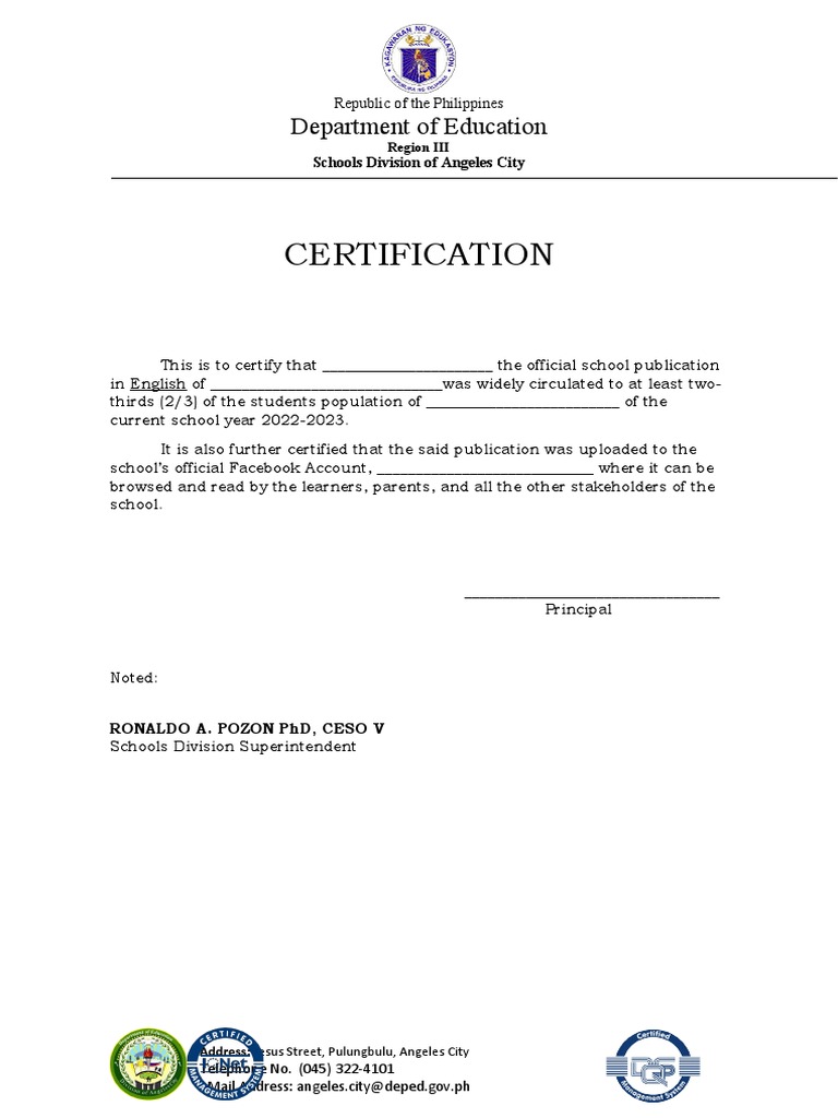 Certification For Wide Circulation | PDF