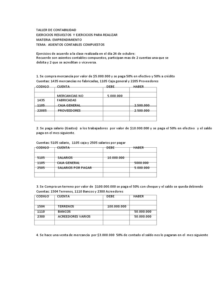 Ejercicios Practico Partida Doble - Compress | PDF | Contabilidad | Industrias de servicio