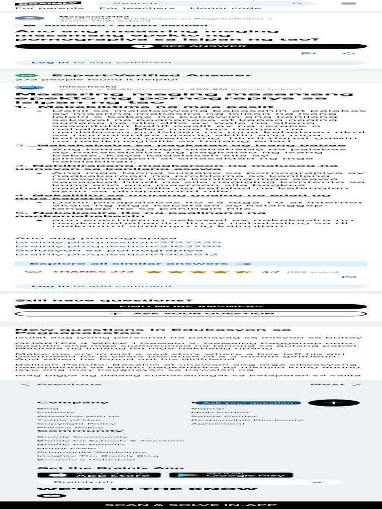 Ano Ang Maaaring Maging Masamang Epekto NG Pornograpiya Sa Isipan NG Tao - Brainly - PH | PDF