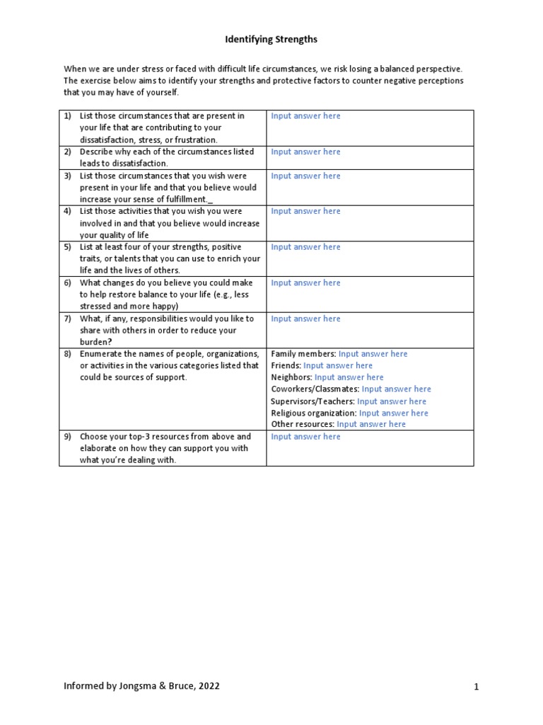 Identifying Strengths Worksheet | PDF