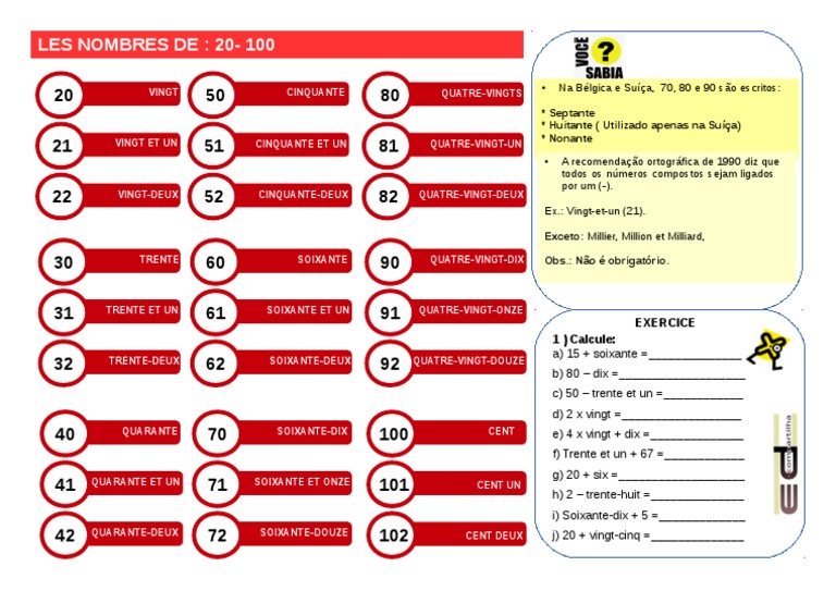 Nombres en français de 20 à 100 | PDF