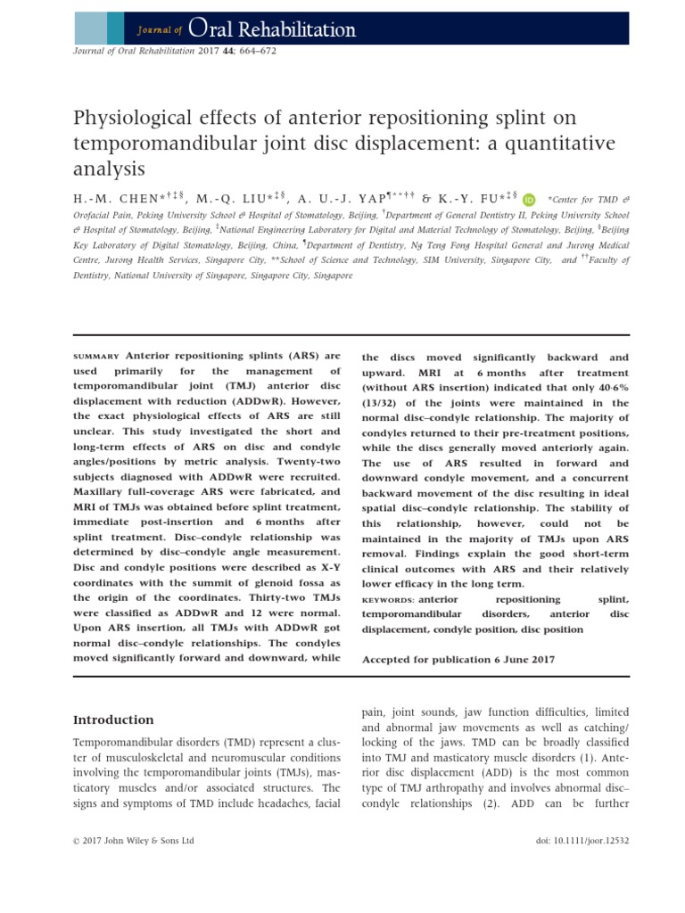 Effects of Anterior Repositioning Splint on TMJ | PDF