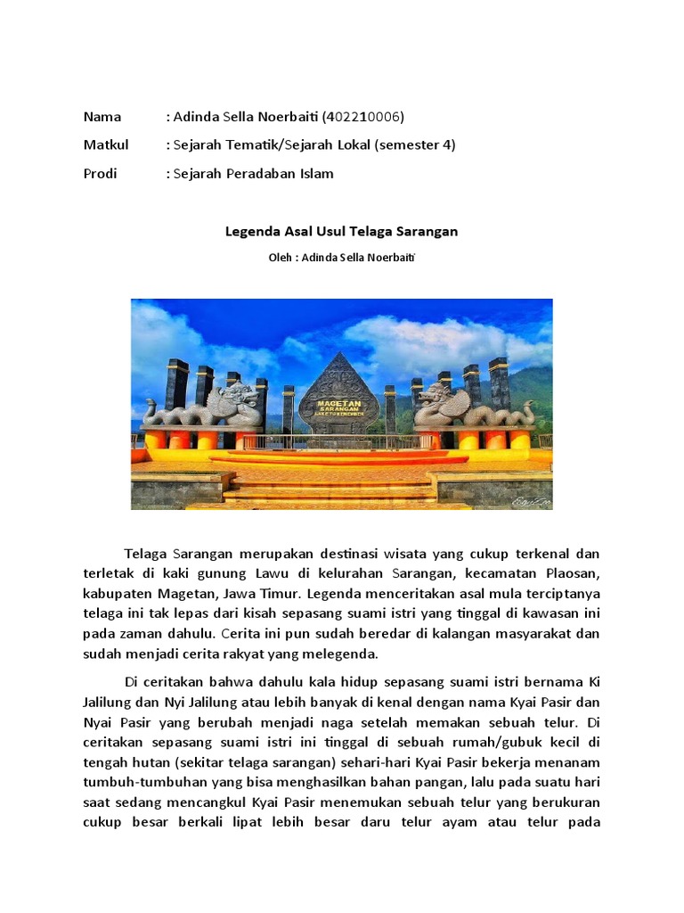 Legenda Telaga Sarangan | PDF | Agama & Spiritualitas
