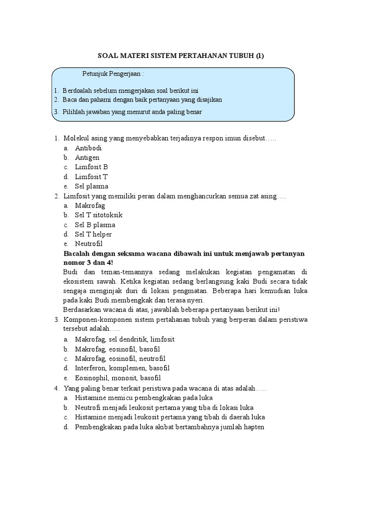 Latihan Soal Sistem Imun | PDF | Kesehatan Holistik | Sains & Matematika