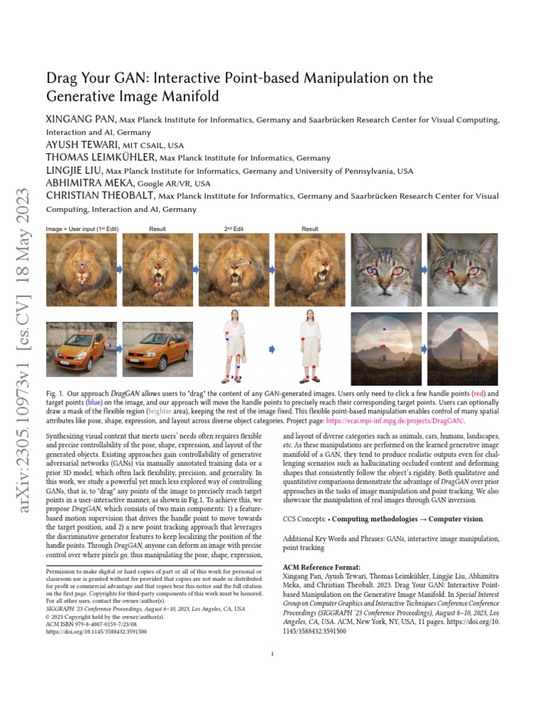 Drag Your GAN: Interactive Point-Based Manipulation On The Generative Image Manifold | PDF ...
