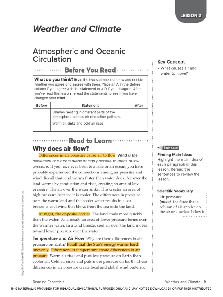 Lesson 2 Atmospheric and Oceanic Circulation | PDF