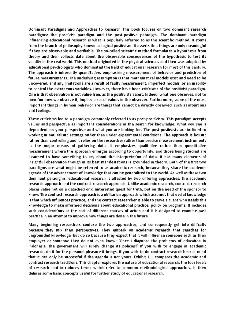 Dominant Paradigms and Approaches To Research This Book Focuses On Two ... Dominant Paradigms and Approaches To Research This Book Focuses On Two ...