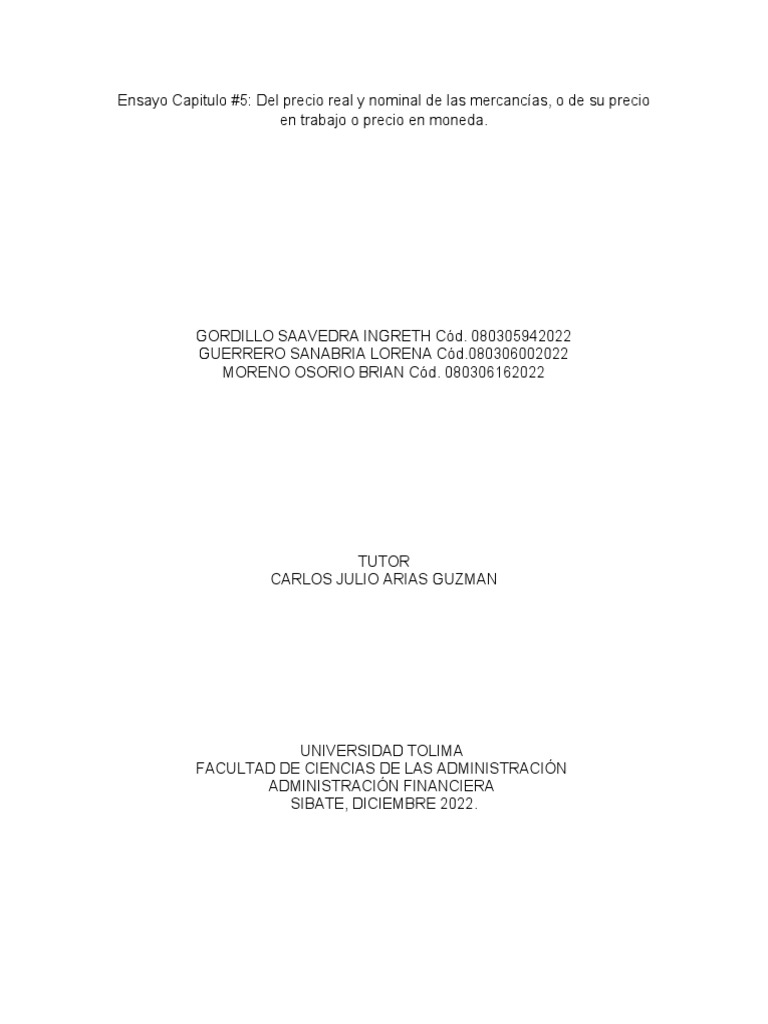 Ensayo Capitulo 5 Libro Adama Smith | PDF | Precios | Bueno (economía)